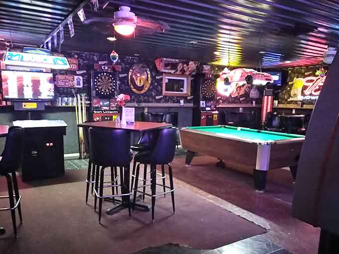 Pool table and dartboards provide entertainment between courses, because idle hands need activities.