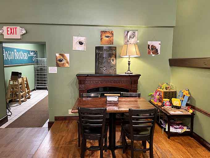 Quirky wall art adds personality to the space, reminding diners that great food and good vibes go hand in hand at this local favorite.