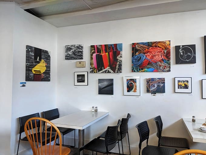 Local artwork adorning the walls adds character and gives you something to look at between bites of your cinnamon roll.