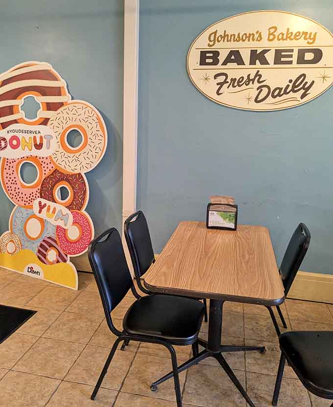 Grab a seat at this cheerful table and settle in for some quality time with your baked goods.