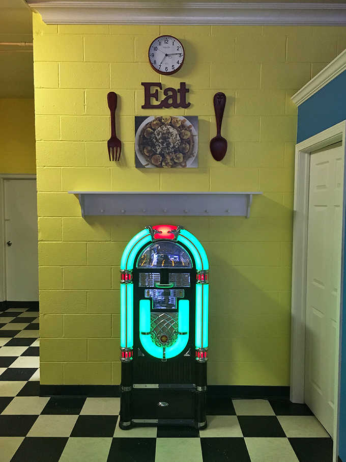 The jukebox stands guard like a colorful sentinel of nostalgia &ndash; ready to provide the soundtrack to your comfort food experience.