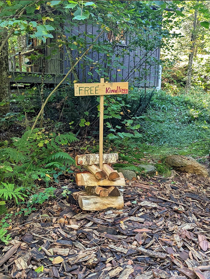 "Free Kindling" &ndash; a small gesture of wilderness hospitality that speaks volumes about the community spirit found in Vermont's outdoor spaces.