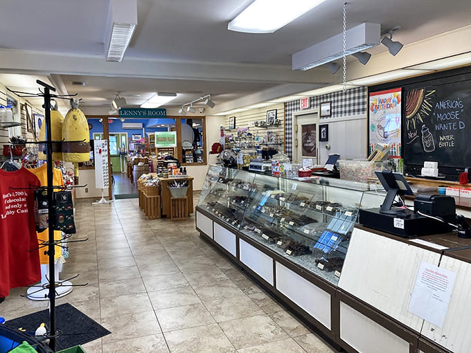 The shop's interior balances old-fashioned charm with modern appeal, creating a timeless candy store experience.