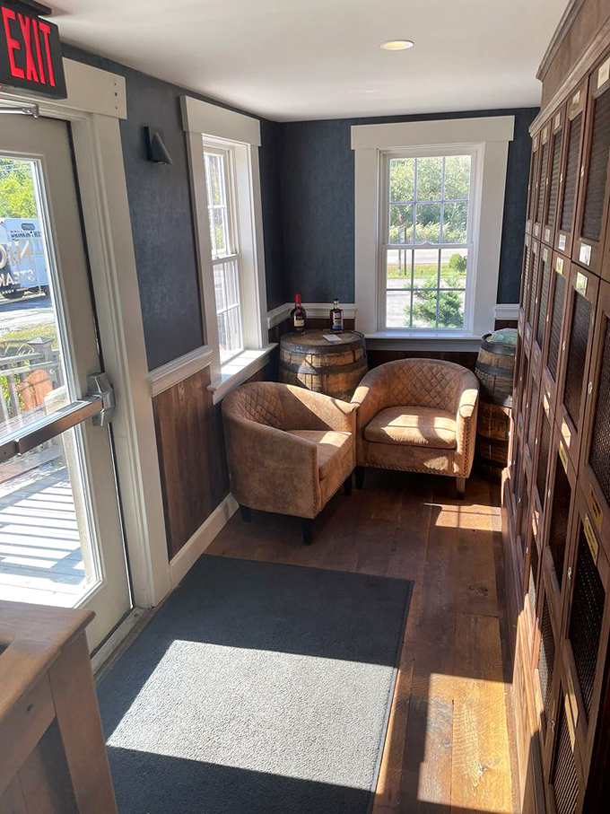 A cozy nook where comfortable chairs and barrel tables invite you to linger over a pre-dinner drink or nightcap.