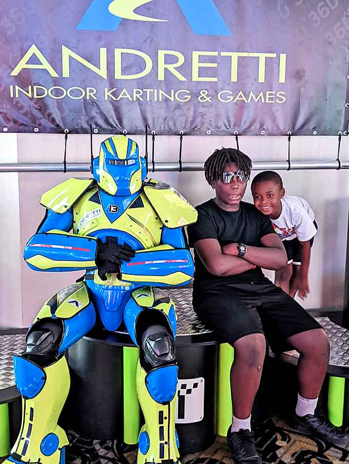 Meeting the facility's mascot &ndash; where futuristic design meets the timeless joy of taking photos with someone in a slightly unsettling costume.