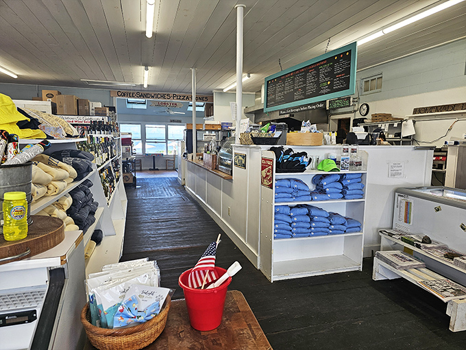 A treasure trove of local specialties lines the shelves &ndash; jars of Maine-made preserves stand ready for your pantry.