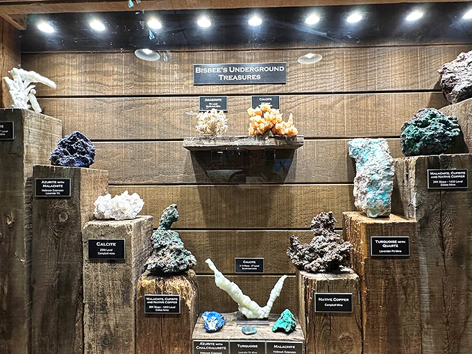 Nature's jewelry box: Bisbee's underground treasures on display, proving that Mother Earth has been bedazzling herself long before humans discovered bling.