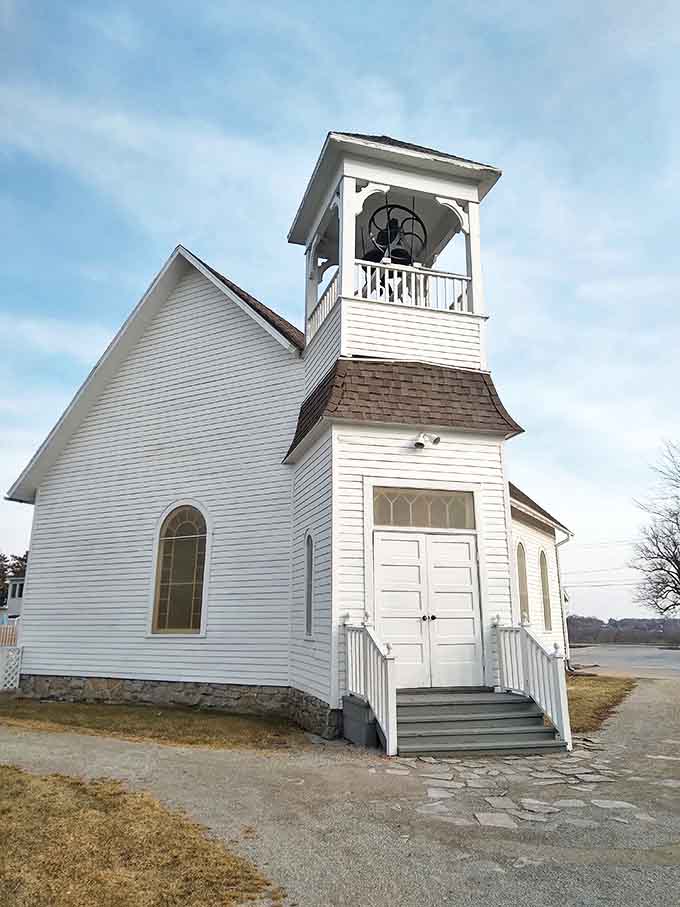 The Monclova Country Church's pristine white exterior belies the colorful community gatherings, heartfelt prayers, and life milestones celebrated within.