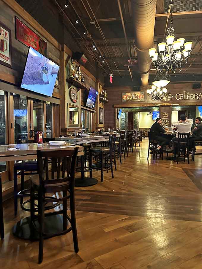 Dining: The warm wood and elegant lighting create the perfect backdrop for the main event &ndash; your imminent food coma.