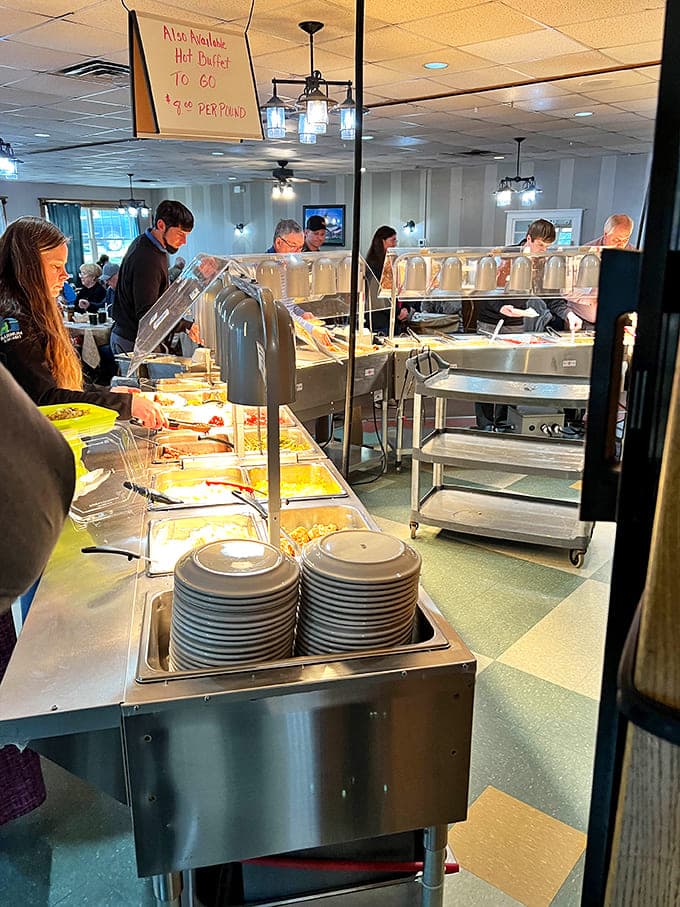 Buffet line moving like a well-oiled machine, because between you and that cream pie stands only determination and maybe some fried chicken.