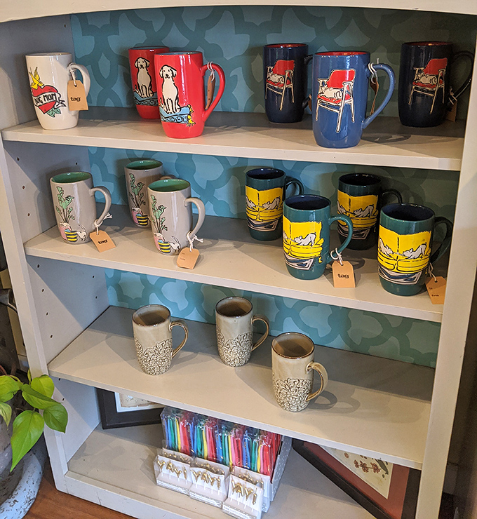 Handcrafted mugs line the shelves, each one showcasing Vermont creativity you can take home and treasure.