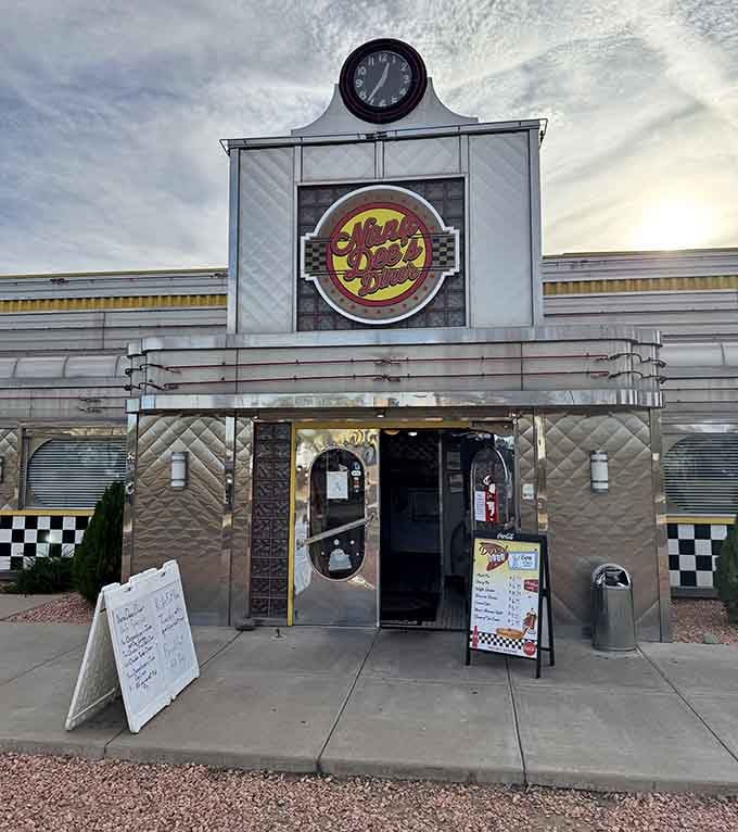 The iconic Nana Dee's Diner sign and entrance welcome visitors to step back in time for food that never goes out of style.