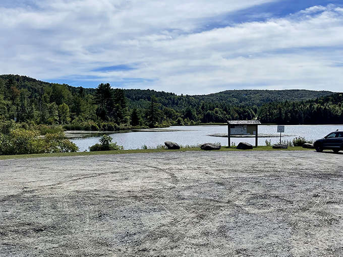 The boat ramp and parking area prove that sometimes the best amenities are the simple ones that just work.