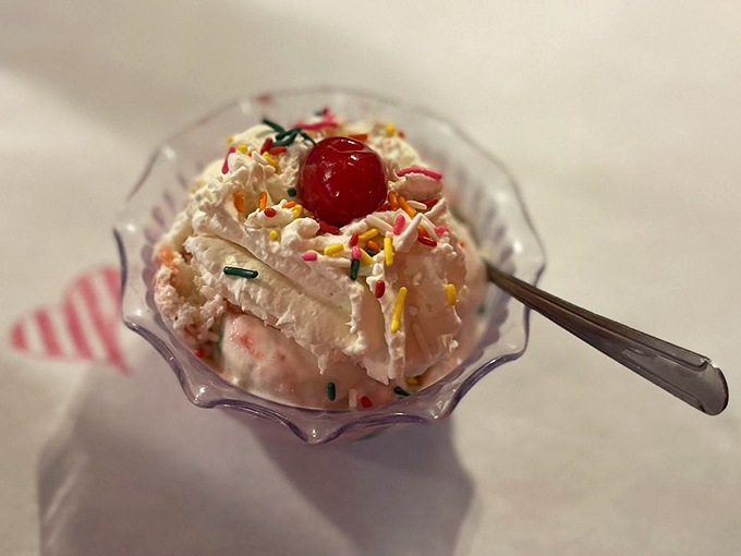 A scoop of joy topped with a cherry on top! This peppermint delight is like Christmas in July, no matter what month it actually is.