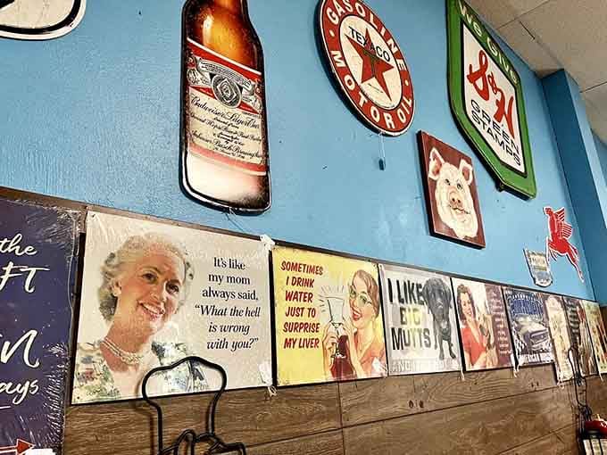 The walls tell stories through vintage signs and memorabilia, giving you plenty to admire while anticipating your meal's arrival.