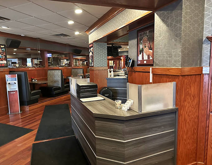 The reception desk stands ready, the gateway to your dining experience. It's not just where you check in; it's where your Jensen's memories begin.