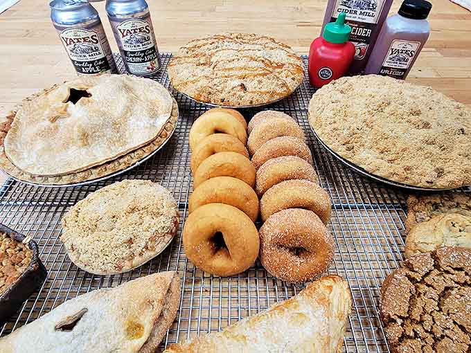 Fresh baked goods: A baker's masterpiece &ndash; golden pies, sugar-dusted donuts, and other treats arranged with the care usually reserved for fine art.