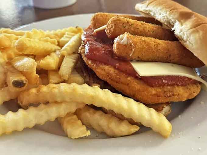 The Rocky Balboa sandwich packs a punch with breaded chicken, cheese, and enough substance to satisfy any appetite.