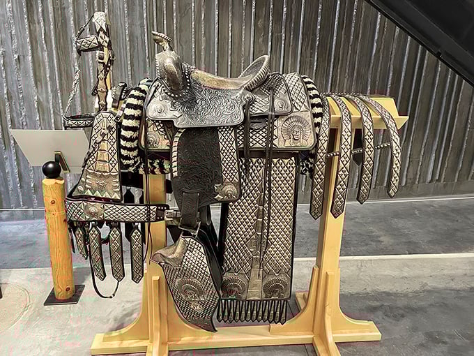 Not just functional but fashionable &ndash; this ornately tooled saddle showcases the craftsmanship that elevated necessary equipment to art.