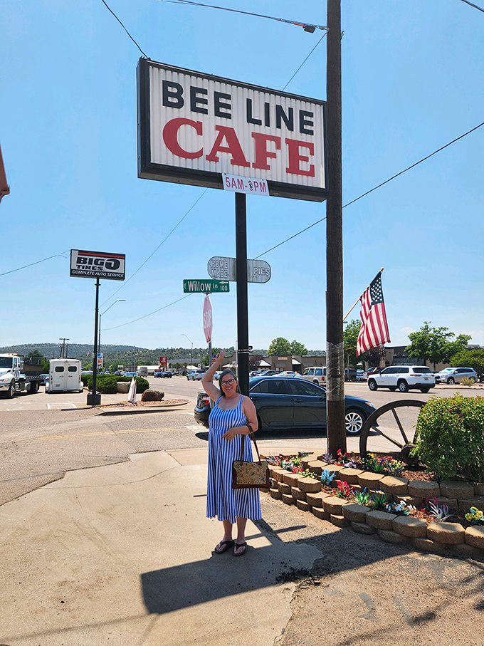 The Beeline Cafe sign stands as a beacon for hungry travelers and locals alike, promising honest food without pretension.