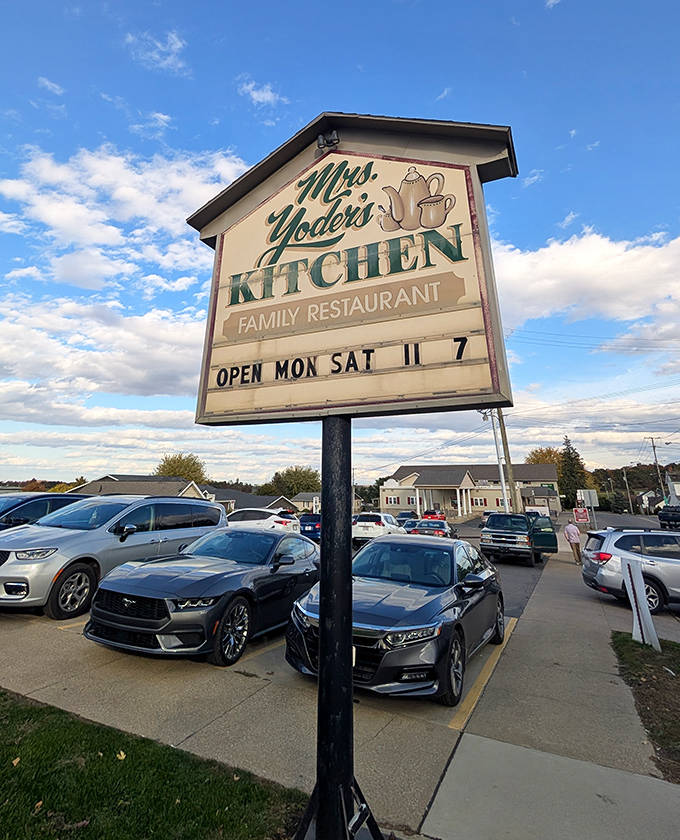 The iconic sign serves as a beacon for hungry travelers, promising homestyle cooking in a world increasingly dominated by fast food and chain restaurants.