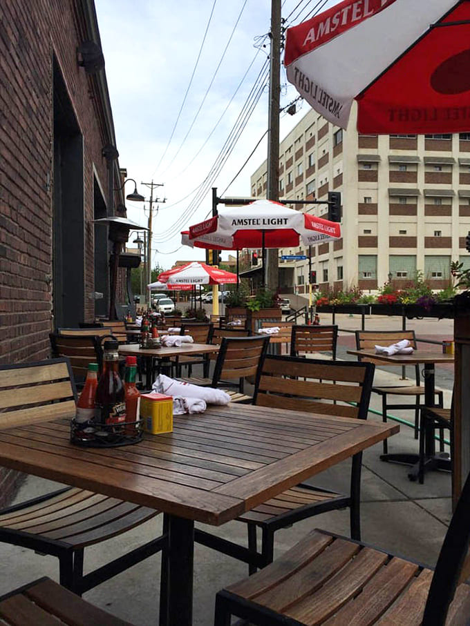 When Minnesota weather cooperates, this spacious patio becomes prime real estate for enjoying coastal cuisine under open skies.
