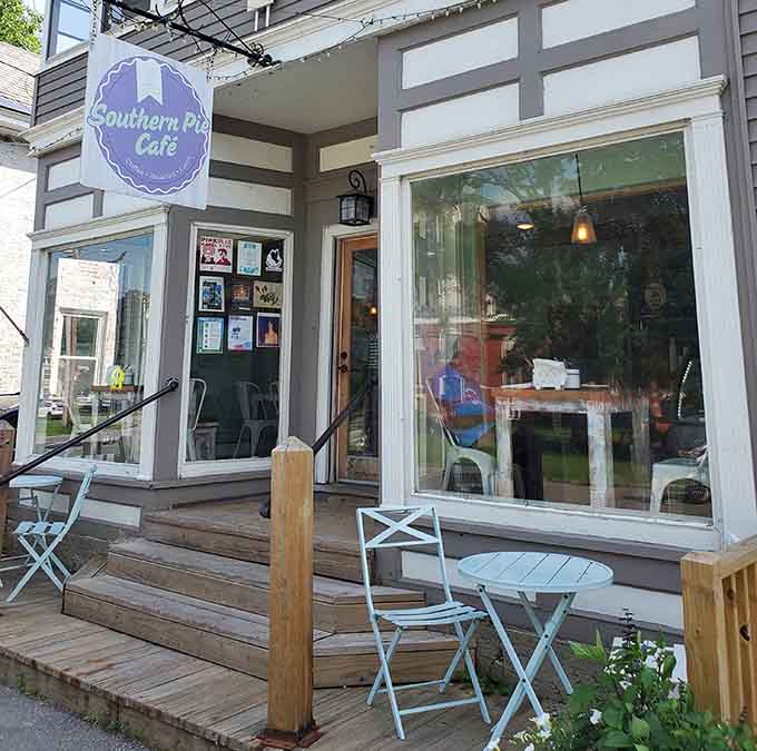 Bistro tables on the wooden deck offer front-row seats to Chester's charming street scene.