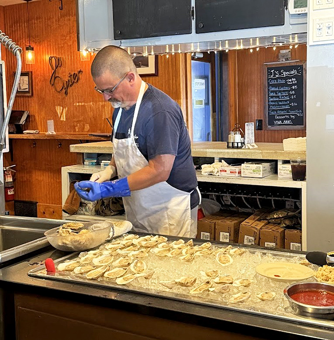 Watching J's staff prepare seafood is like observing a master class in precision &ndash; every shuck, steam and plate demonstrates decades of collective expertise.