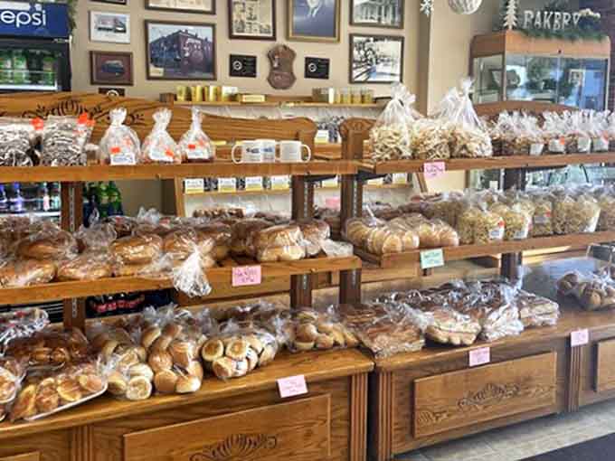 Store shelves: The bread wall &ndash; where sandwich dreams begin. Each loaf represents generations of bakers getting up before dawn to perfect their craft.