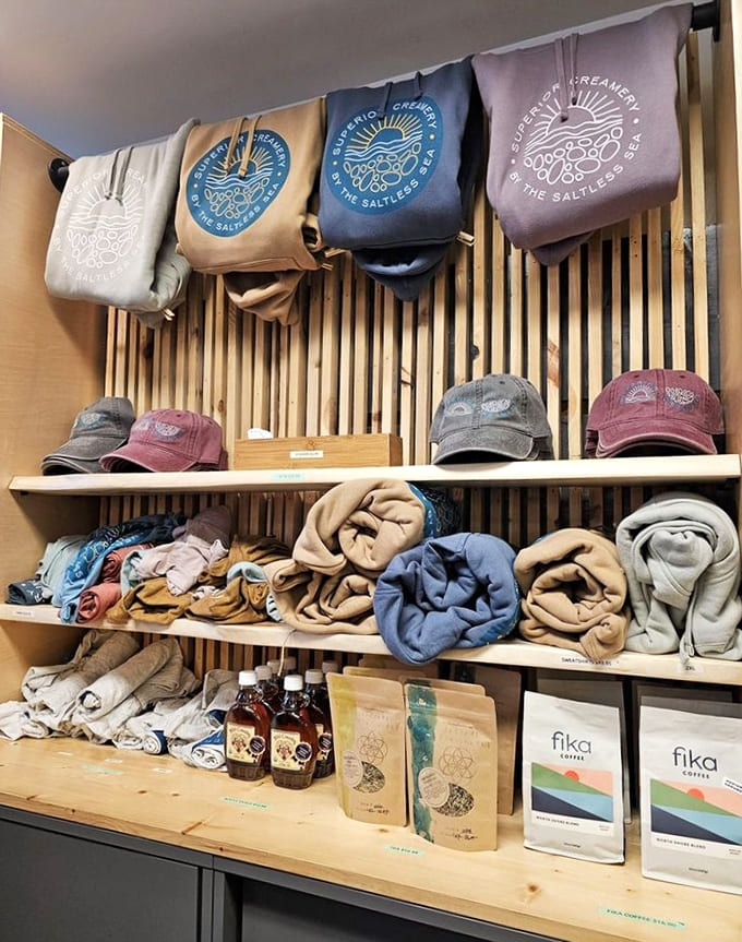 Branded merchandise lets you take home a piece of Superior Creamery, because sometimes you need a sweatshirt to remember where you had that life-changing steak sandwich.