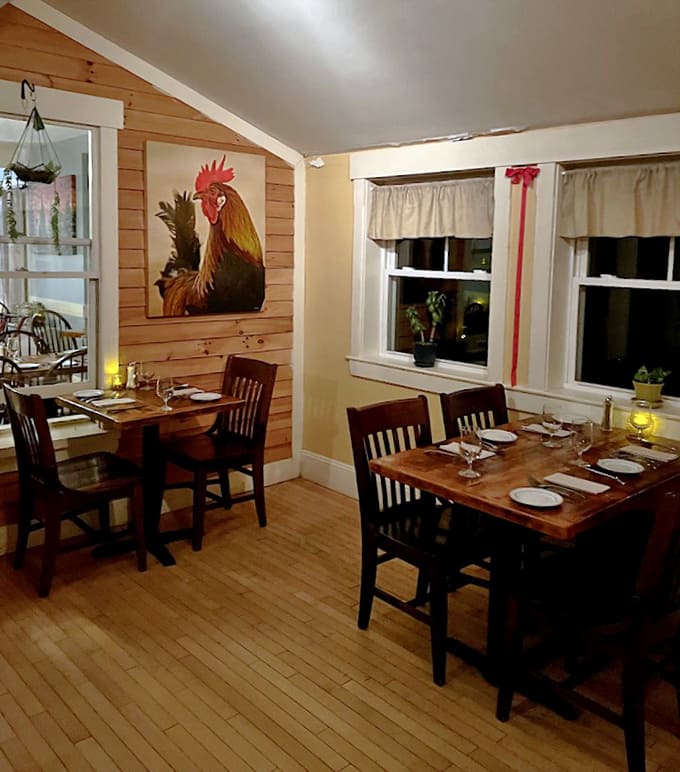 Intimate dining spaces where that rooster painting watches over your meal with farmhouse charm and zero judgment about your appetite.