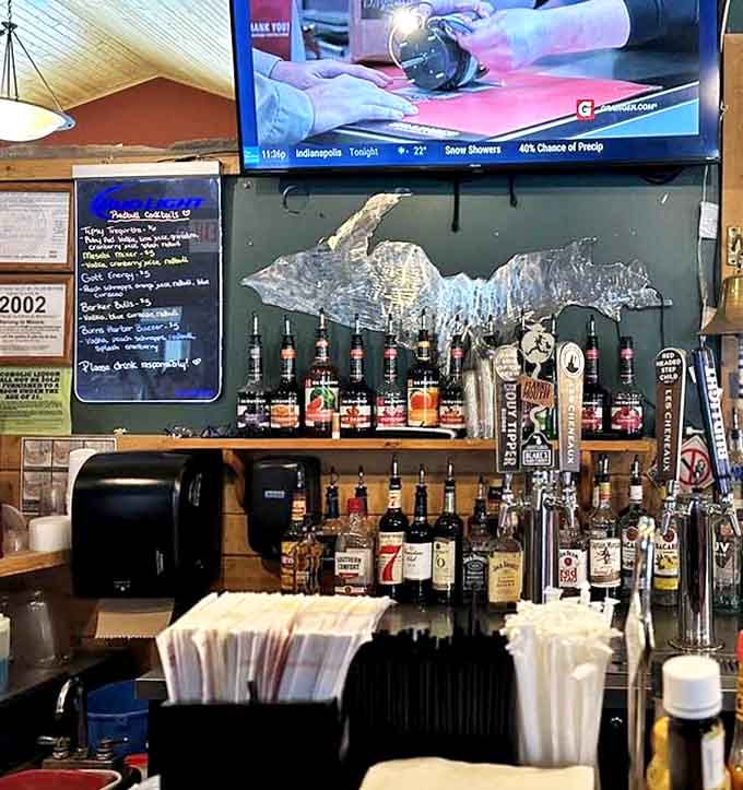 The bar area keeps things simple and welcoming, because sometimes you just need a cold beverage while contemplating which freighter is your favorite.