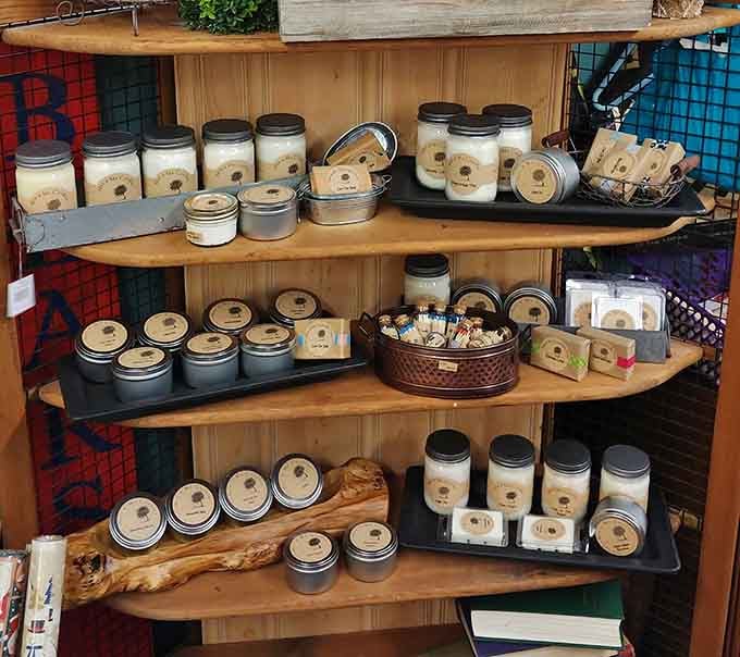 Rows of handcrafted candles offer scents that probably smell like "grandmother's house" or "simpler times," which is exactly what your stressed-out soul needs.