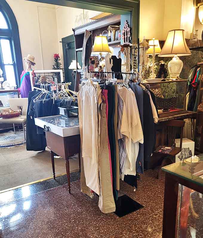 Vintage clothing racks offer fashion from eras when people dressed up for everything, including trips to the grocery store and casual Tuesday afternoons.