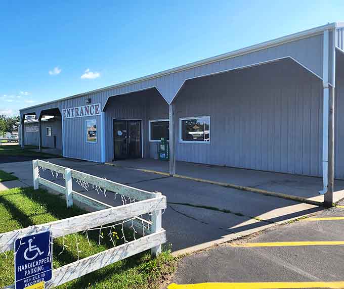 The entrance arch welcomes you to a dining experience that's equal parts novelty and nostalgia, all wrapped in barn-board siding.