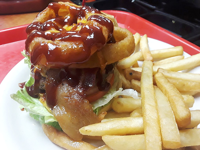 Saddle up for the Wild West Burger! This towering masterpiece is tamed only by the bravest of appetites.