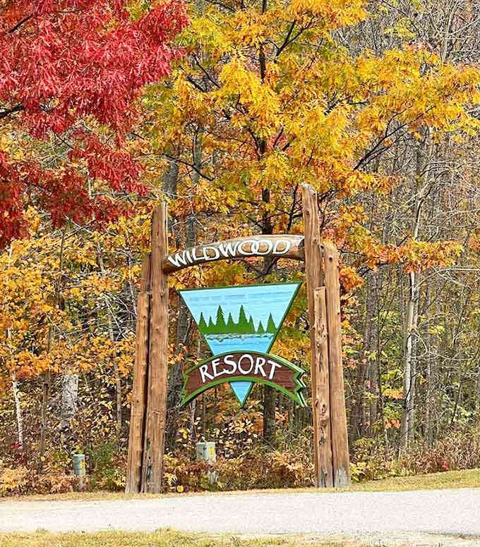 The Wildwood Resort sign marks the spot where your vacation officially begins and your stress officially ends, like a portal to a simpler time.