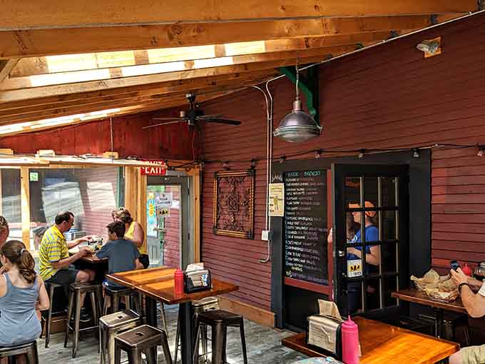 Outdoor seating with mountain views means you can enjoy your burger with a side of Vermont scenery, weather permitting.