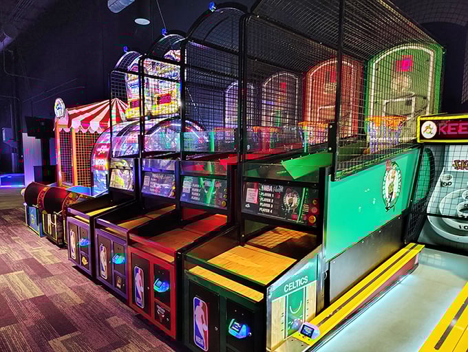 Nothing but net! The basketball arcade section lets players show off their shooting skills while racking up tickets for prize redemption glory.
