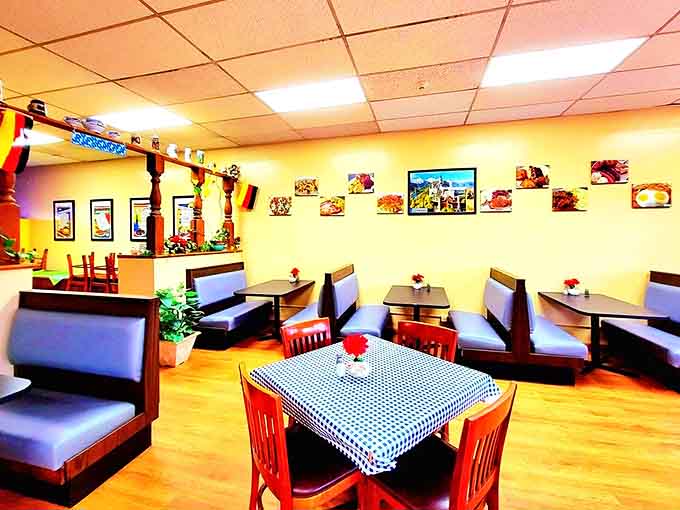 Cozy booth seating invites lingering conversations over coffee and dessert, with warm lighting that makes everyone look their best.