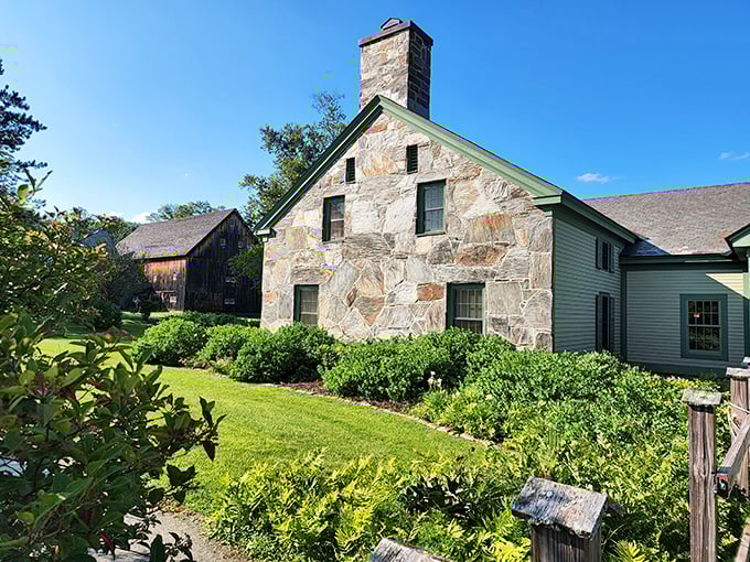 Lush greenery surrounds historic buildings, creating that perfect balance between human craftsmanship and nature's enduring beauty.