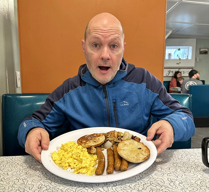 That face when your breakfast arrives and you realize this is definitely not your average diner experience, but rather something worth writing home about or at least texting your friends.