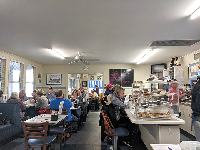 A full house is standard at Maine Diner, where locals and tourists alike gather at the counter for a taste of authentic New England cuisine.