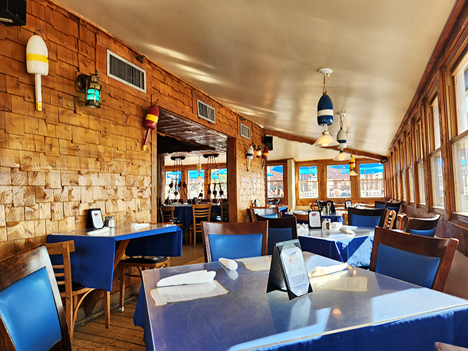 The dining room's warm wooden walls and blue accents create a nautical atmosphere that's sophisticated rather than kitschy &ndash; the perfect backdrop for seafood feasting.
