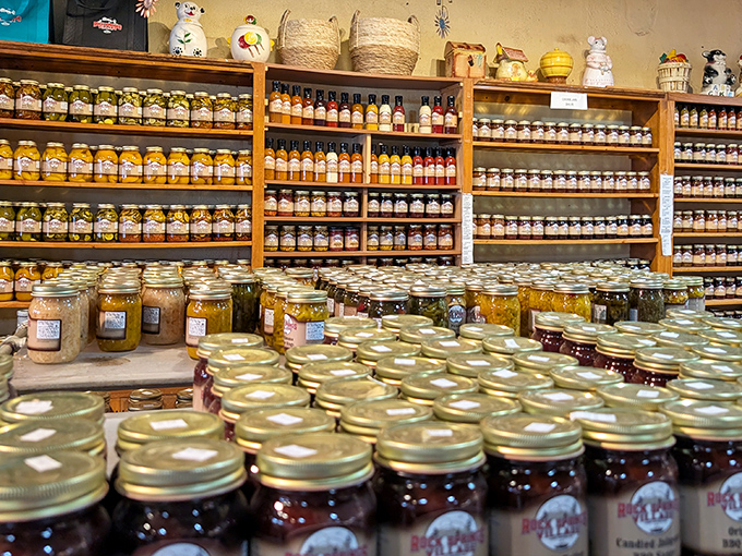 This isn't just a jam display&mdash;it's a color wheel of preserved sunshine, each jar capturing a different note in Arizona's fruity symphony.
