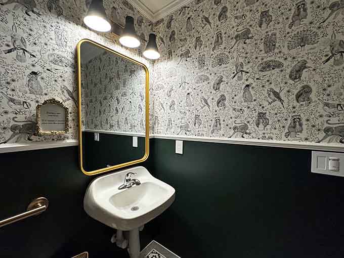 Even the powder room is Instagram-worthy, with stunning wallpaper that proves this place sweats the small stuff.