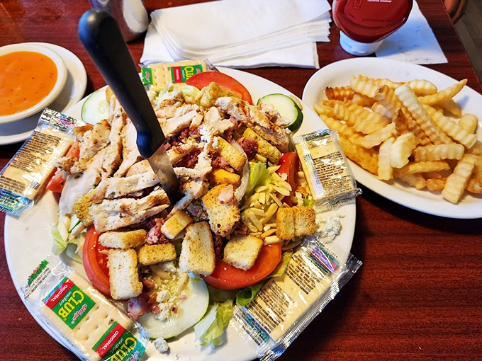Who said salads can't be exciting? This colorful ensemble is like a party in your mouth, with croutons as the confetti!