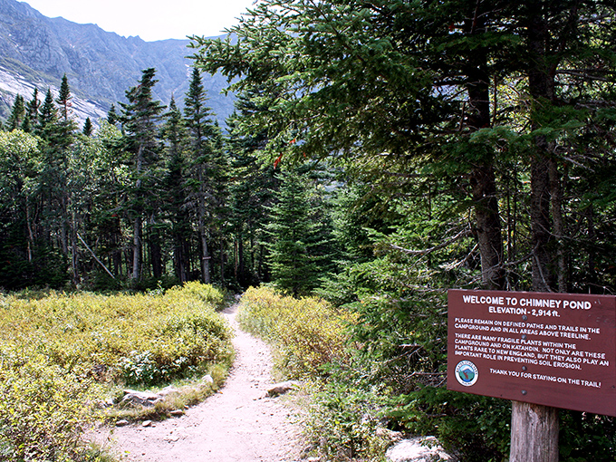 "Welcome to Chimney Pond" &ndash; this humble sign marks the entrance to one of Maine's most spectacular natural amphitheaters.