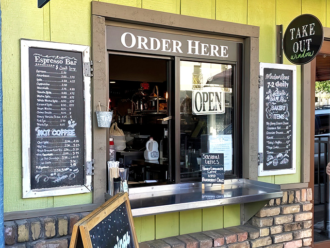 The convenient take-out window serves busy locals and tourists alike, offering Crema's coffee excellence for those on the move.