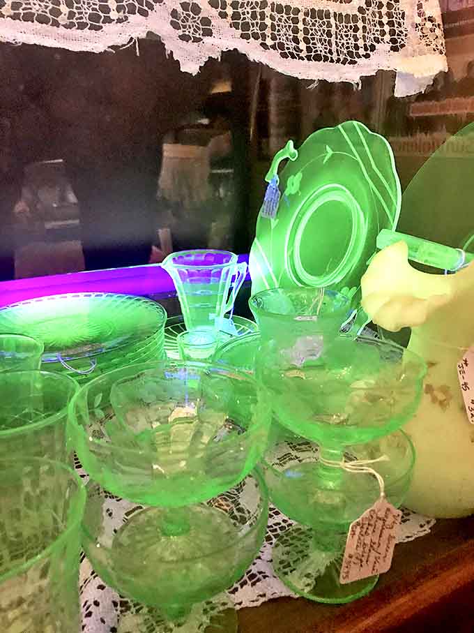 Uranium glass glows an otherworldly green under special lighting&mdash;beautiful, slightly radioactive, and utterly captivating.